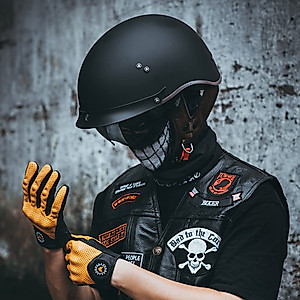 Motorcycle Half Face Helmet Sun Visor Quick Release Buckle DOT Approved Men Women Helmets for Cruiser Chopper Moped Scooter ATV (Matte Black, L)