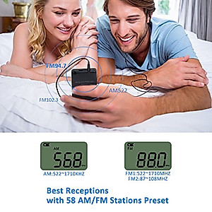 Pocket Small Radio by Flyoukki, Personal Mini AM FM Portable Digital Tuning Transistor Radios with Best Reception, Earphones, Lanyard and Rechargeable Battery for Walking Jogging Exercising (Black)