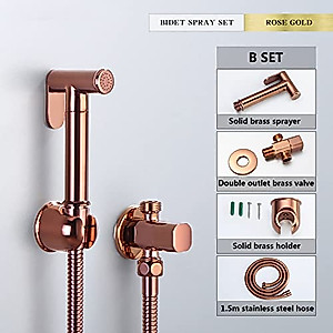 MINJING Handheld Toilet Bidet Sprayer, Brass Rose Gold Shower Douche Kit, Adjustable Water Pressure Control Cloth Diaper Sprayer, Wall Mount Cold Water Bathroom Bidet Faucet,B Set