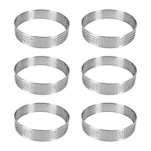 Uyauld Stainless Steel Tart Ring, 9CM Heat-Resistant Perforated Cake Mousse Ring, French Pastry Baking Mold Round Shape (6 Round 3.5 inch)
