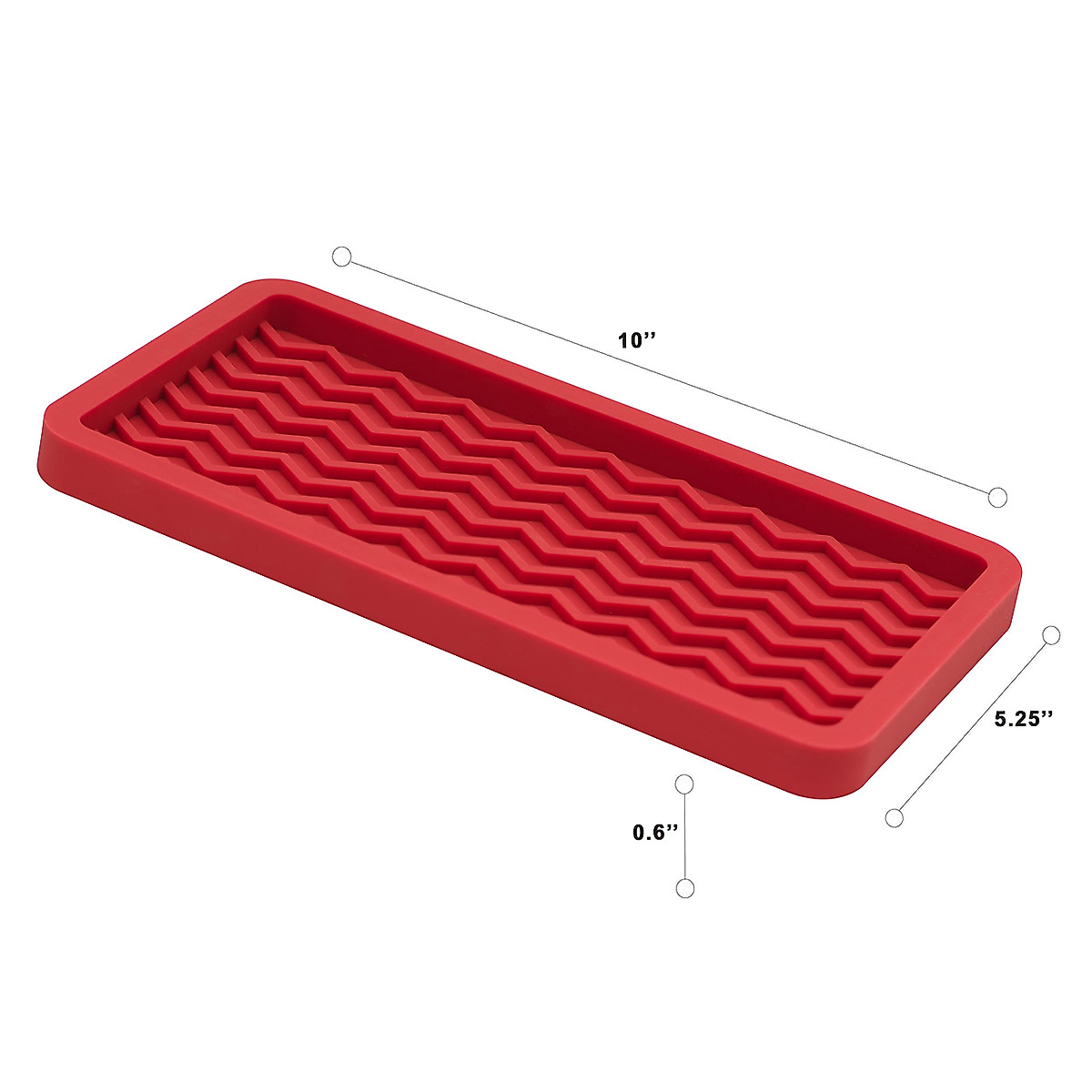 HomeBee Silicone Kitchen Bath Vanity Organizer Tray, Non-Slip Multipurpose Sink Caddy | Dish Sponge, Brush, Soap Dispenser Bottle Holder | Dishwasher Safe Rubber Counter Mat (10 x 5.25 Inch – Red)