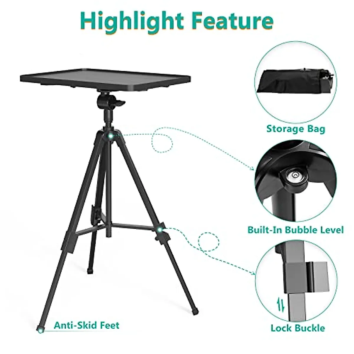 WALI Projector Tripod Stand, Portable Holder Mount for Universal Projector, Laptop, DJ Equipment with Adjustable Height 18 to 35 Inch, Perfect for Office, Home, Stage or Studio Use (PRS001), Black