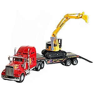 Big Daddy Big Rig Heavy Duty Tractor Trailer Low Boy Transport Flat Bed & Excavator Toy Trucks COMBO series