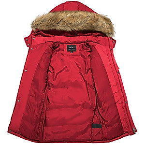 FARVALUE Boy Winter Coat Warm Quilted Puffer Water Resistant Parka Jacket with Detachable Fur Hood for Big Boys Red 6-7