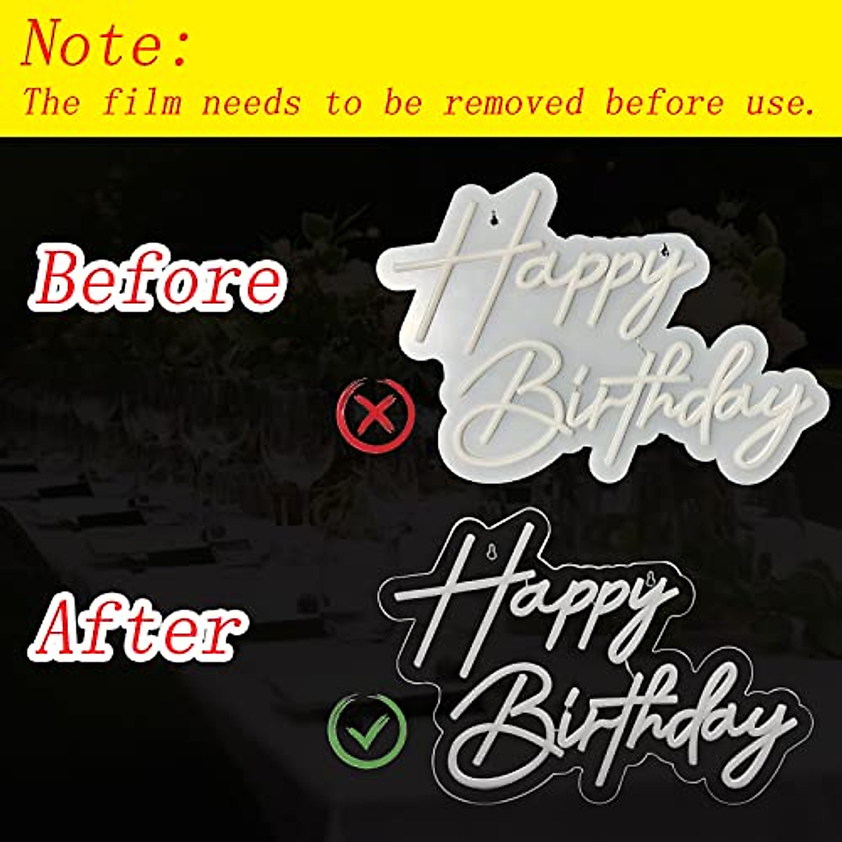 Happy Birthday Neon Sign for Wall Decor, Warm White LED Neon Light Signs, Art Decoration Happy Birthday Neon Light Sign for All Birthday Party Decoration 17×12 Inch