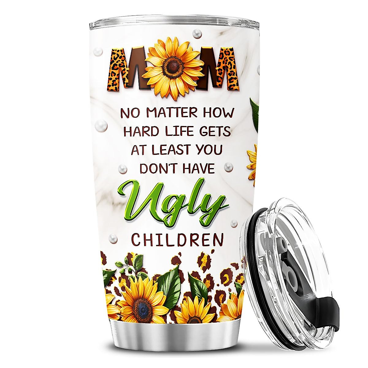 Mothers Sunflower Handle Tumblers Coffee For Funny Women Mother Mama Day Cups Insulated, Best Mom Ever, Tumbler 20 Oz With Lid And Straw, Best Mom Ever Gifts