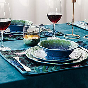 Melamine Dinnerware Set 12 PCS Teal Turquoise Tableware Plates Bowls Blue Green Dishwasher Safe Not Microware Not Oven