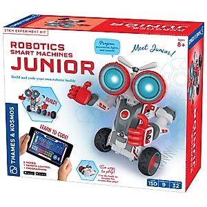 Thames & Kosmos Robotics Smart Machines Junior STEM Kit, Build & Code Your Robot’s Movements, Speed, Lights & Sounds, for Ages 8+, Use Screen-Free w/Built-in Buttons or via Block-Based Coding App