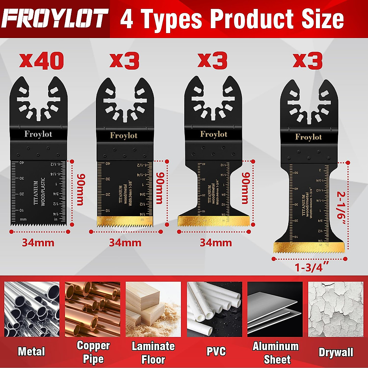 49pcs Titanium Oscillating Tool Blades High-Carbon Steel Multitool Blades, Universal Multi Tool Blades Kits for Metal Wood Cutting, Fit Dewalt Bosch Milwaukee Ryobi Rockwell Fein Makita