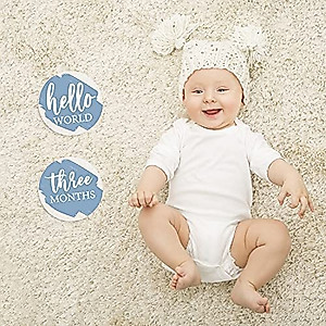 Stork+Sweet Monthly Baby Milestone Cards, Cute Acrylic Cards for Shower Gifts, 13 4in Discs + Canvas Bag, Newborn Gift Set Boys & Girls, Milestone, Blue, 1