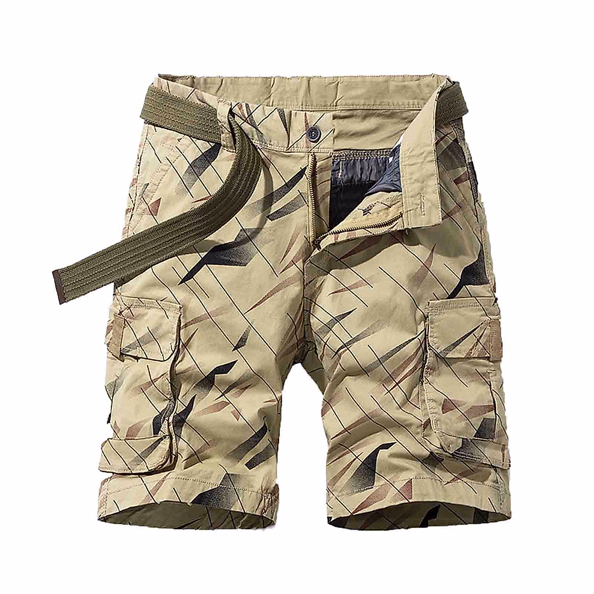 7 Inch Running Shorts Men Mens Cargo Shorts Summer Striped Belted Tactical Dungarees Classic Fit Multi Pocket Cotton Linen Shorts Outdoor 6 Inch Inseam Shorts Men Khaki Khaki M