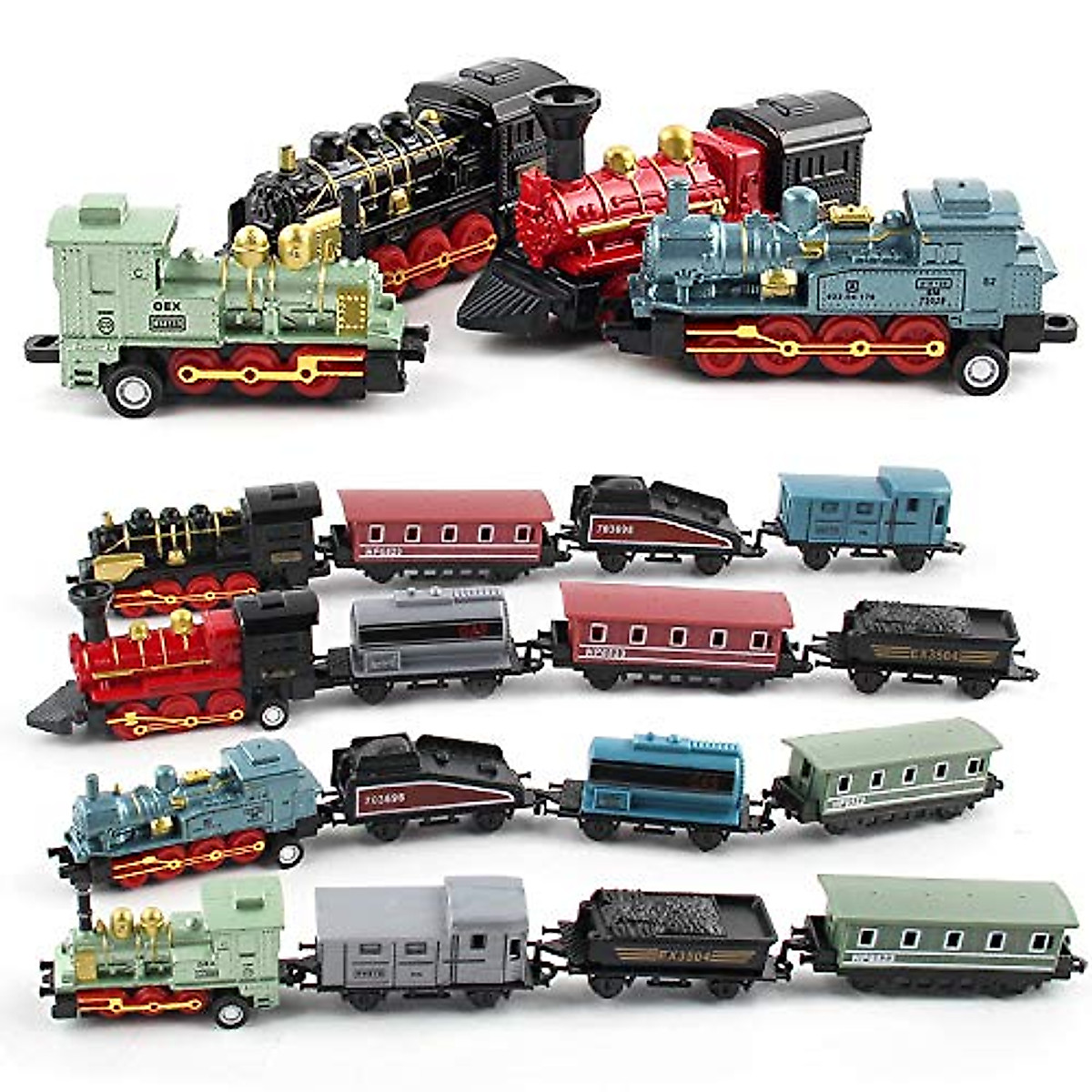 Exasinine Mini Simulation Steam Train Pull-Back Train Model Diecasts Locomotive, Set of 4