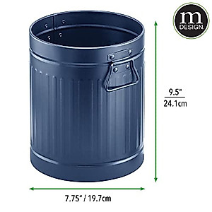 mDesign Steel Metal 2 Gallon/7 Liter Trash Can Wastebasket, Garbage Bin with Handles for Bathroom, Kitchen, Bedroom, Office - Holds Trash, Waste, Garbage, Recycling - Navy Blue