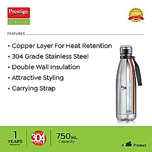 Prestige Stainless Steel Thermopro Water Bottle, 1 Litre, Silver