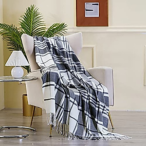 Bangya Acrylic Plaid Throw Blanket with Decorative Fringe for Travel，Bed, Sofa, Couch,Office ( 50inch x 60inch)