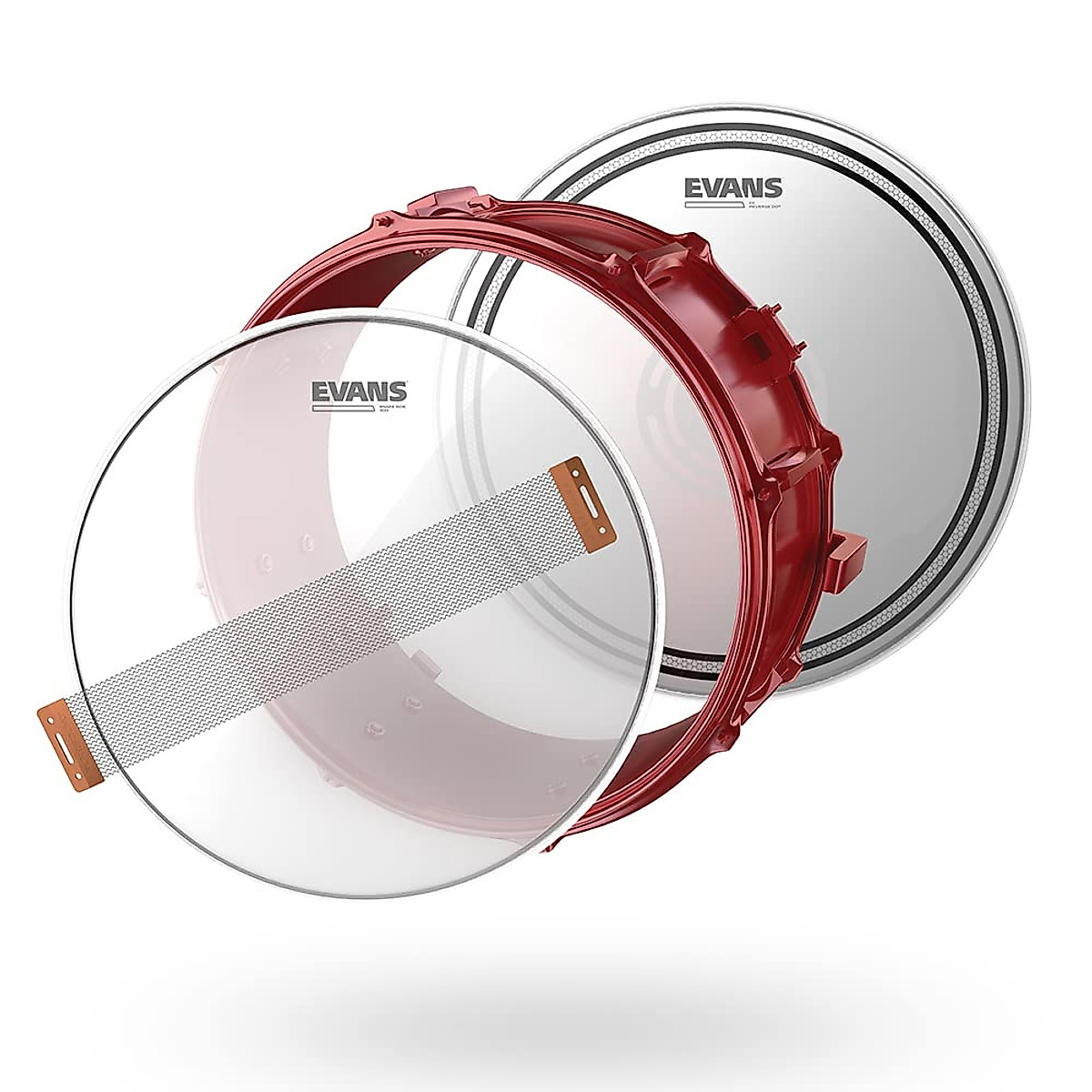 Evans Snare Drum Tune Up Kit - 14 Inch Snare Drum Heads - EC Reverse Dot and Clear Resonant Drumheads - EQ Pods - Snare Wires - Drumsticks - Maintenance Accessories