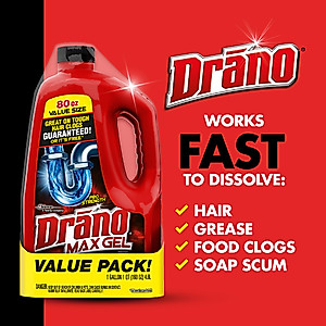 Drano Max Gel Drain Clog Remover and Cleaner for Shower or Sink Drains, 80 oz, 2 pack