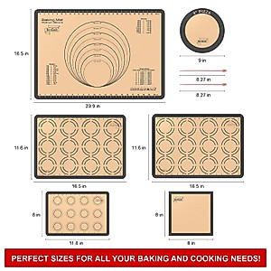 Silicone Baking Mat Set of 6, Non-Stick Food Grade Reusable Baking Sheet Liners Mats for Multi-Size Bakeware,Multi-Purpose Mats for Rolling Dough Making Pastry Cookies Macaroon Pizza by BonGoût.