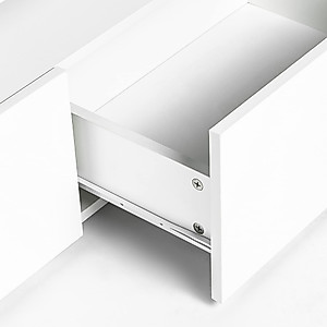 IKIFLY White Stand for 65+ inch TV, Modern LED TV Stand w/16 Colors&Remote Control Lights, High Glossy Cabinet w/Storage&2 Drawer, Entertainment Center for Living Room