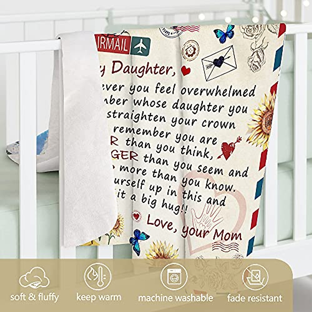 Bonsai Tree Daughter Blanket from Mom, to My Dear Daughter Airmail Soft Throw Blanket Gifts for Women Girls Adult, Personalized Family Love Flannel Fleece Blanket for Couch Living Room, 50x60 Inches