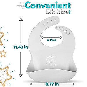 Silicone Baby Bibs (2 Pack), Soft Comfortable Adjustable Waterproof Bib, Unisex Easily Clean Bibs With Food Catcher For Babies And Toddlers. Modern Gender Neutral Colors: Grey & White.