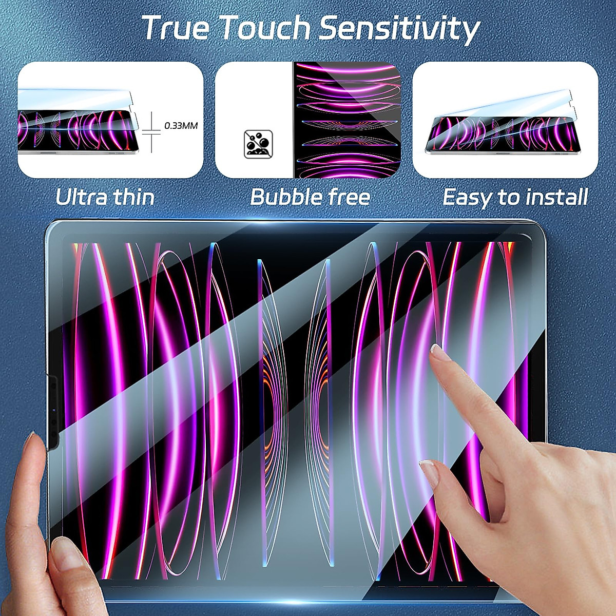 ZenRich [2Pack] Tempered Glass Screen Protector for iPad Pro 12.9 inch (6th/5th/4th/3rd Generation) with [Anti Blue Light] [Anti-Glare] 9H Hardness/Bubble Free/Case Friendly/Pencil Compatible