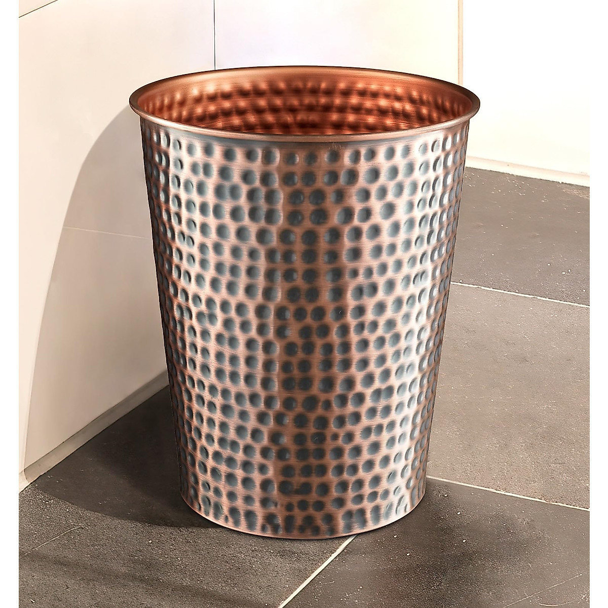 Monarch Abode Circular Wastebasket and Trash Can for Home Office & Bedroom - Decorative Wastebasket - Bathroom Waste Basket- Durable Hand Hammered Antique Copper Finish - Bathroom Trash Can