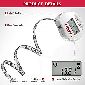 FITINDEX Smart Body Tape Measure,Bluetooth Digital Measuring Tape for Body, Soft Sewing Tape, with LED Monitor Display, Lock Pin, Retractable Button, Weight Loss, Fitness Body Measurement via App