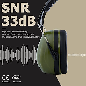 UNINOVA Hearing Protection Earmuffs, Noise Reduction Safety Ear Muffs, NRR 26dB Ear Protection Headphones for Shooting Gun Range Lawn Mowing Construction Woodworking Adults Men Women,Armygreen