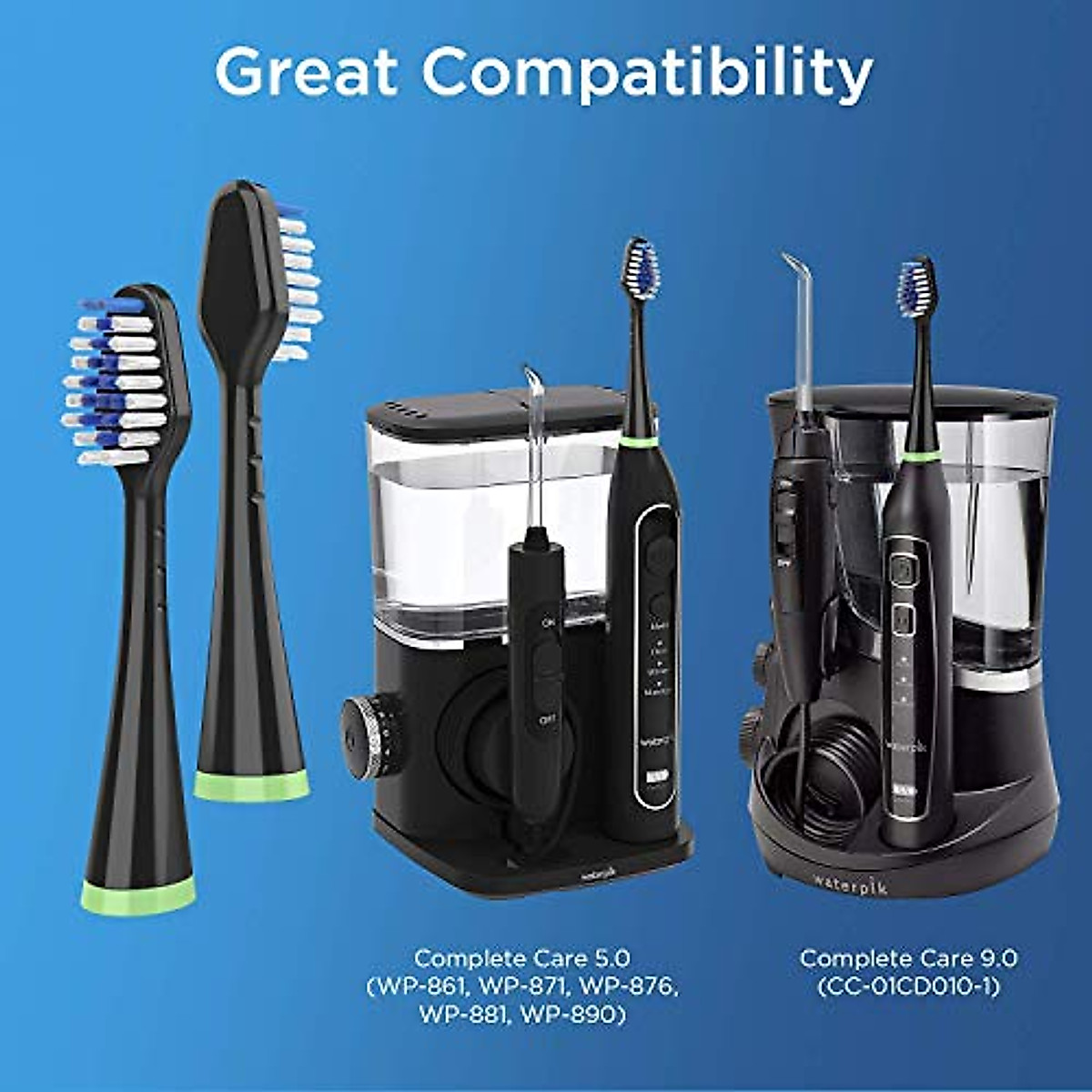 Brush Heads for Waterpik Complete Care 5.0 & 9.0, 4-Pack, Black