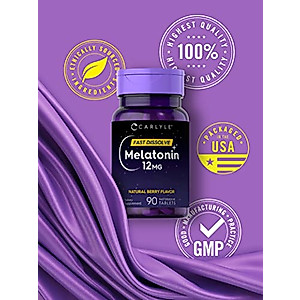 Carlyle Melatonin 12 mg Fast Dissolve 90 Tablets | Natural Berry Flavor | Vegetarian, Non-GMO, Gluten Free