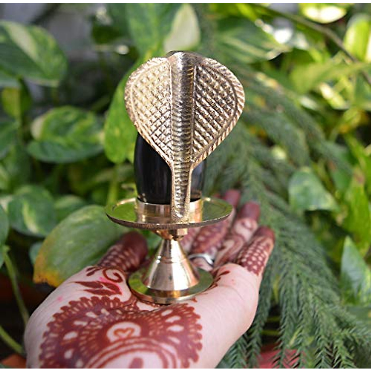2.25" Shiva Ling with 3.5" Sheshnaag Jalaheri Brass (Narmadeshwar)~I-4898