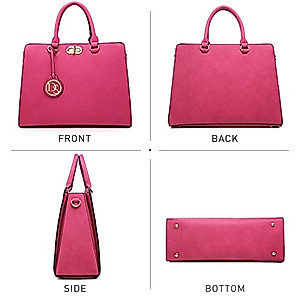 Dasein Women Handbags Fashion Satchel Purses Top Handle Tote Work Bags Shoulder Bags with Matching Clutch 2pcs Set (Peppled Fuchsia)