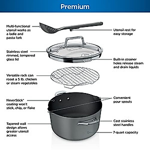Ninja CW202GY Foodi NeverStick PossiblePot, Premium Set with 7-Quart Capacity Pot, Roasting Rack, Glass Lid & Integrated Spoon, Nonstick, Durable & Oven Safe to 500°F, Sea Salt Grey