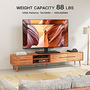 PERLEGEAR Universal TV Stand Base, Swivel Table Top TV Stand for 26-50 Inch TV and Monitor, Height Adjustable VESA Monitor Stand with Tempered Glass Base Holds up to 88lbs, Max VESA 400x400mm