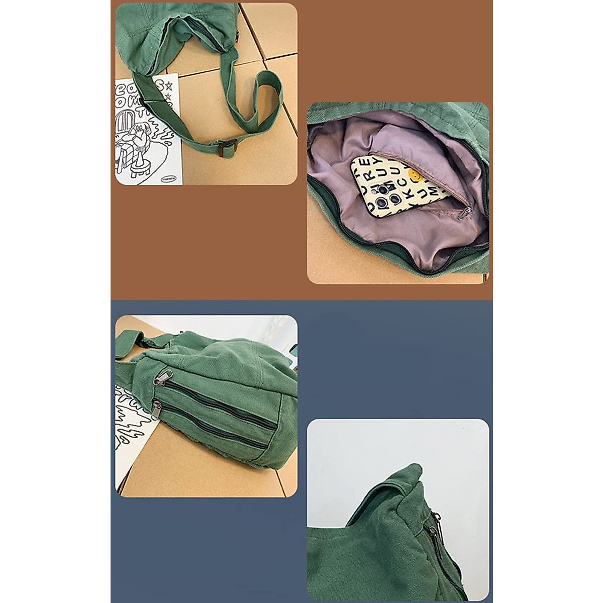 TUPIRIYN Women's Canvas Crossbody Bag Casual Shoulder Bag Solid Color Hobo Bag Large Shopping Bag Messenger Bag Unisex (Green)