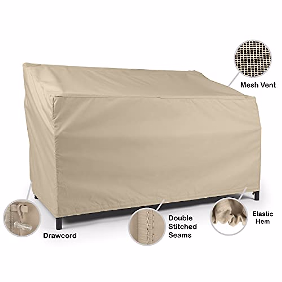 Covermates Outdoor Sofa Loveseat Cover - Water Resistant Polyester, Drawcord Hem, Mesh Vents, Seating and Chair Covers-Khaki