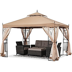 ABCCANOPY Patio Outdoor Gazebo 10X10 - Gazebo Canopy with Netting and Corner Frame Screen Wall for Backyard,Garden Gazebo Lawn (Khaki)