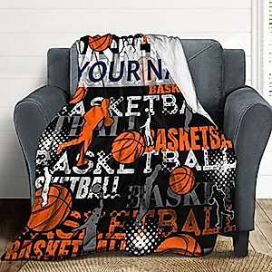 Custom Basketball Blanket Gifts, 50"*60" Flannel Sports Blanket Warm Cozy Soft for Boys Men Basketball Lovers, Throw Blanket for Sofa Couch Bed
