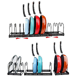 7 Dividers Pot Rack Organizer for Pot Lids Pans Adjustable Pot Organizers for Cabinets, Storage Pan lid Organizer for Dishes, Expansible Pan organizer (Black)