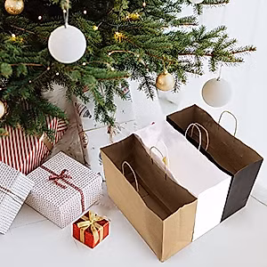 Poever 16x6x12 Kraft Paper Bags with Handles 50 PCS Bulk, Large Shopping Bags Black Gift Bags Tote Bags Recyclable for Small Business Retail Grocery Merchandise