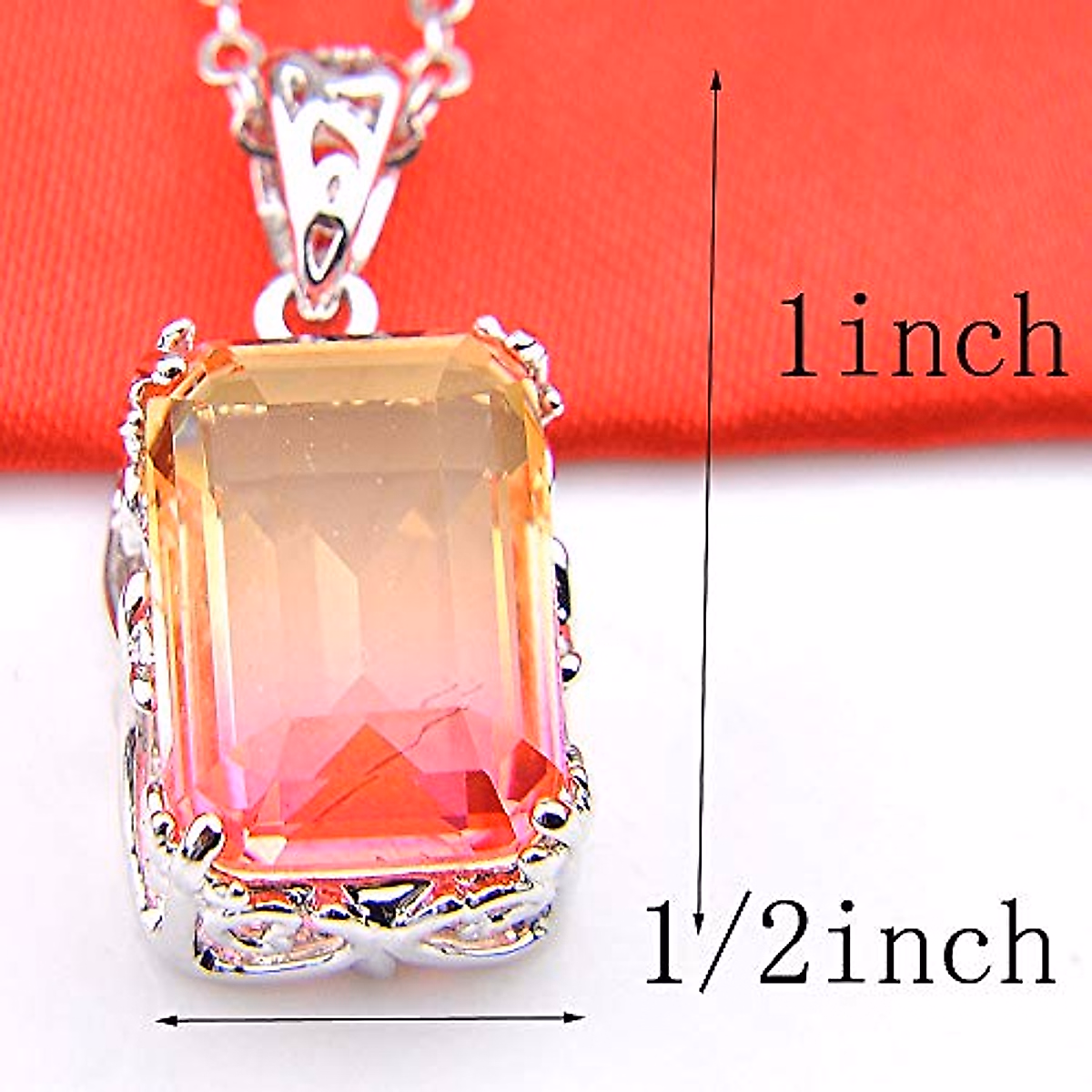 Khongkwan Wedding Rectangle Watermelon Bi Colored Tourmaline Solid Silver Necklace Pendant by GIFTWEDDINGJEWELRYSHOP