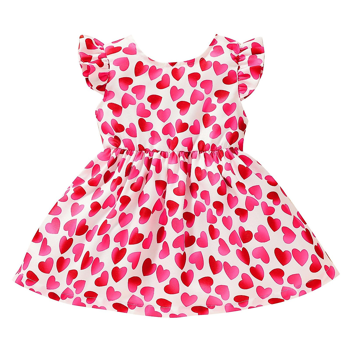 Toddler Girls Valentine's Day Dress Baby Ruffled Stripe Love Heart Print Princess Sundress One-Piece Clothes (Red, 18-24M)