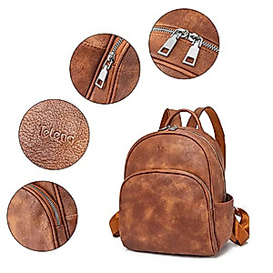 Telena Small Backpack Purse for Women Girls Cute Mini Leather Backpack Travel Shoulder Bags Brown
