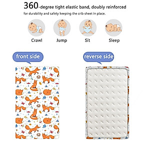 Fox Themed Fitted Crib Sheet,Standard Crib Mattress Fitted Sheet Ultra Soft Material -Great for Boy or Girl Room or Nursery,28 x 52 Inch,Multicolor