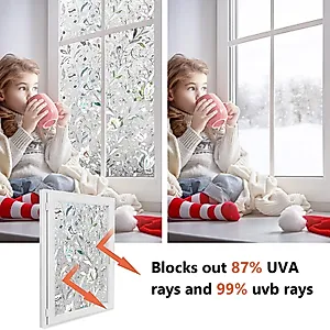 Kromapolis Window Film, Window Privacy Film, Window Vinyl Glass Covering, Stained Glass Decorative Film, Window Film Privacy Frosted, Static Window Clings, Non-Adhesive, No-Glue (17.5 x 78.7 inch)