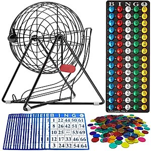 MR CHIPS 11" (Inch) Tall Professional Bingo Set with Steel Bingo Cage, Everlasting 7/8” Bingo Balls, 18 Bingo Cards and 300 Bingo Chips - Mysterious Black Color