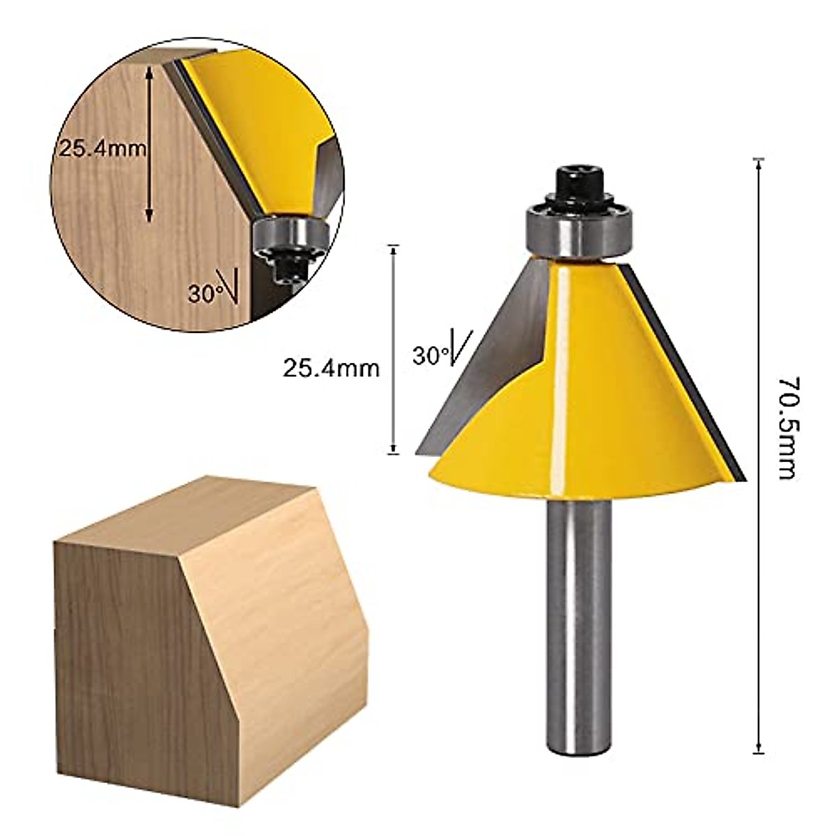 Wolfride 3Pcs Chamfer Router Bit Set 1/4 Inch Shank Bevel Router Bits 15 22.5 30 Degree