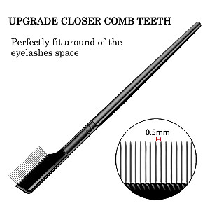 Eyelash Comb Lash Brush Separator - Eyelashes Separator Curler Makeup Mascara Applicator, Eyelash Grooming Brushes Metal Teeth, Eye Makeup Brush Tools with Comb Cover (1 Pcs Straight)