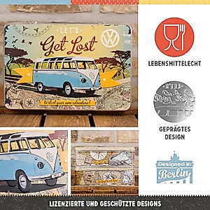 Nostalgic-Art Retro Storage Tin Box Flat, 84.5 oz, VW Bulli – Let's Get Lost – Volkswagen Bus Gift idea, Metal Can with Lid, Decorative vintage design